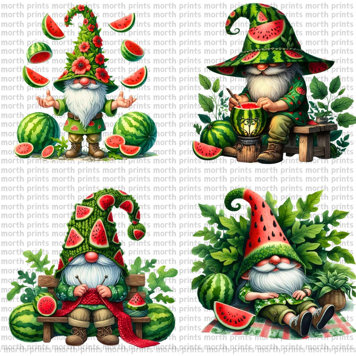 Watermelon Gnome Clipart PNG, Cute Summer Fruit Gnomes, Picnic & Garden ...