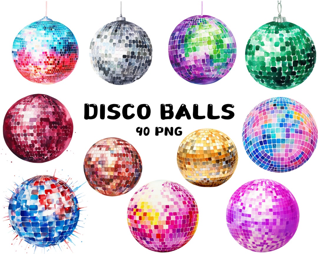 90 Watercolor Disco Balls Clipart , Retro, Red, Blue, Gold, Silver ...