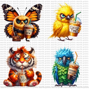 Grumpy Coffee Animals Clipart PNG, Funny Cats & Dogs With Mugs, 31 PNG ...