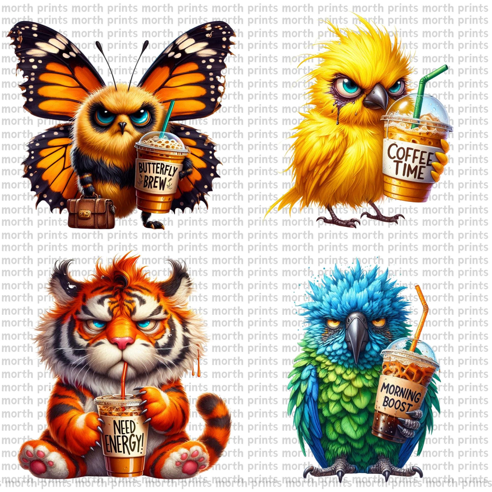 Grumpy Coffee Animals Clipart PNG, Funny Cats & Dogs With Mugs, 31 PNG ...