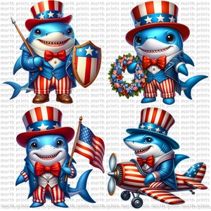 26 PNG Patriotic Shark Clipart , USA Clipart Bundle, 4th of July, Cute ...
