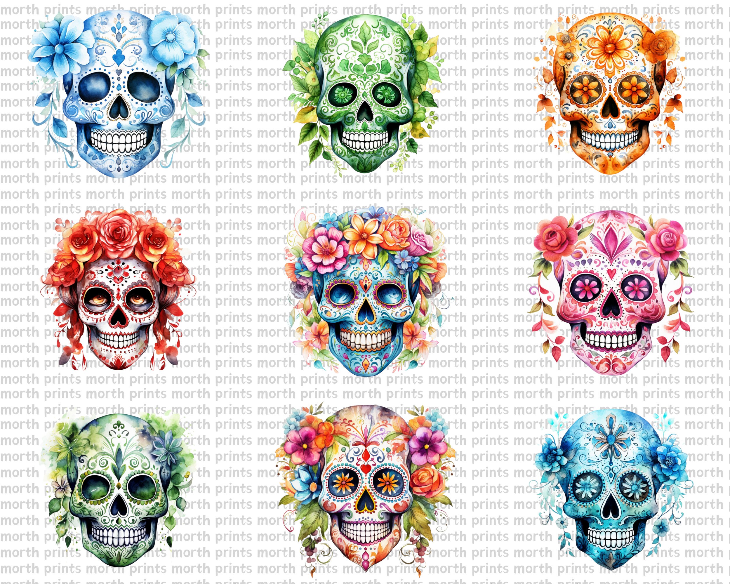 Watercolor Sugar Skull Clipart, Dia De Los Muertos Calavera, Day of the ...
