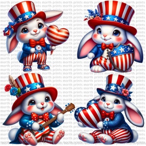Patriotic Rabbit Clipart PNG, USA 4th of July Bunny With Flag ...
