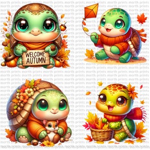 Autumn Turtle Clipart PNG, Cozy Fall Leaves & Pumpkins, 28 PNG, Cute ...