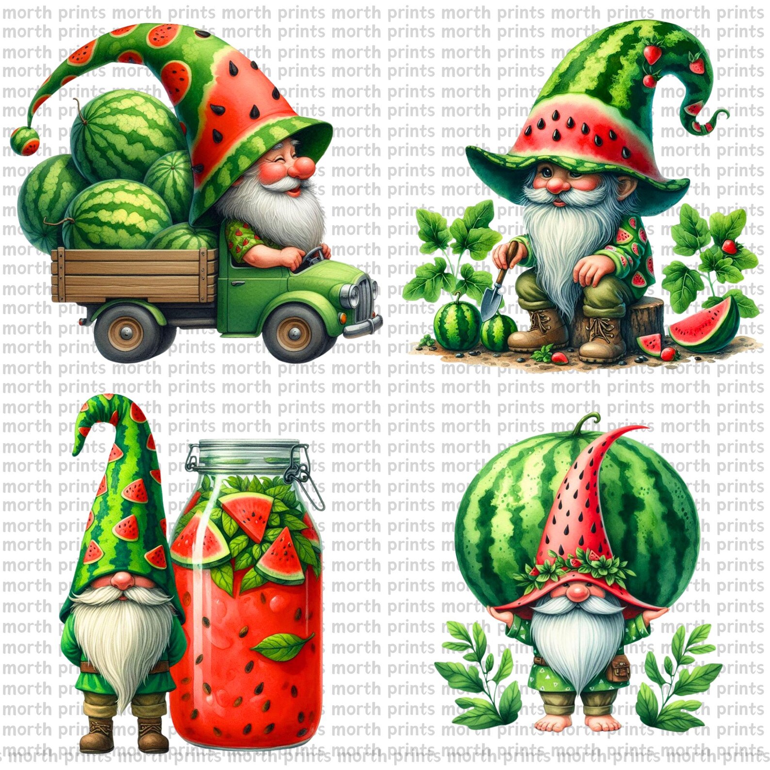 Watermelon Gnome Clipart PNG, Cute Summer Fruit Gnomes, Picnic & Garden ...