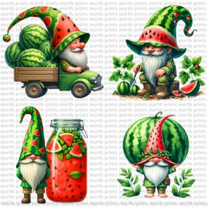 25 PNG Watermelon Gnome Clipart , Cute Gnome, Fruit Gnome, Gnome Bundle ...