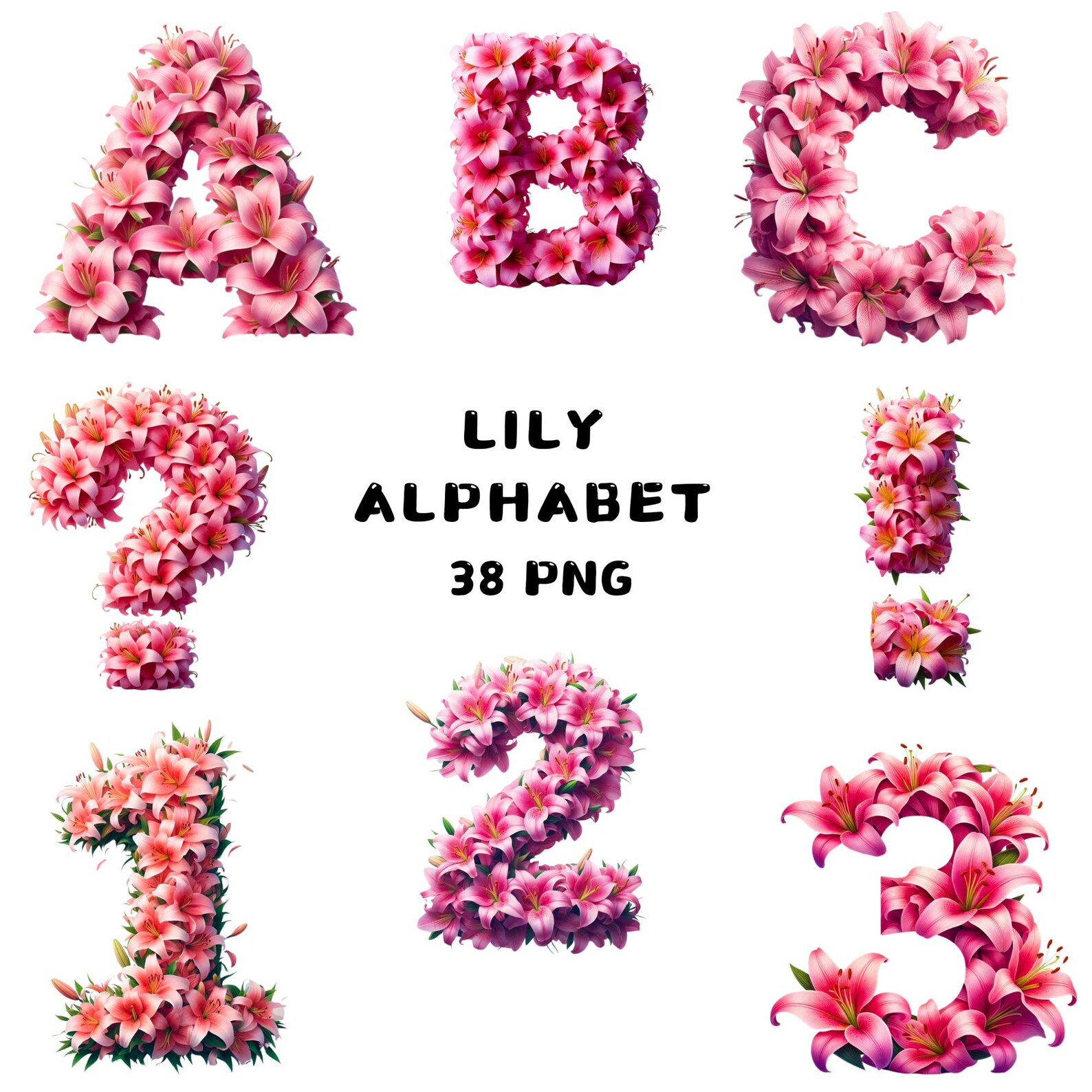 Lily Floral Alphabet Clipart PNG, Elegant A–Z Letters, 38 PNG Files ...