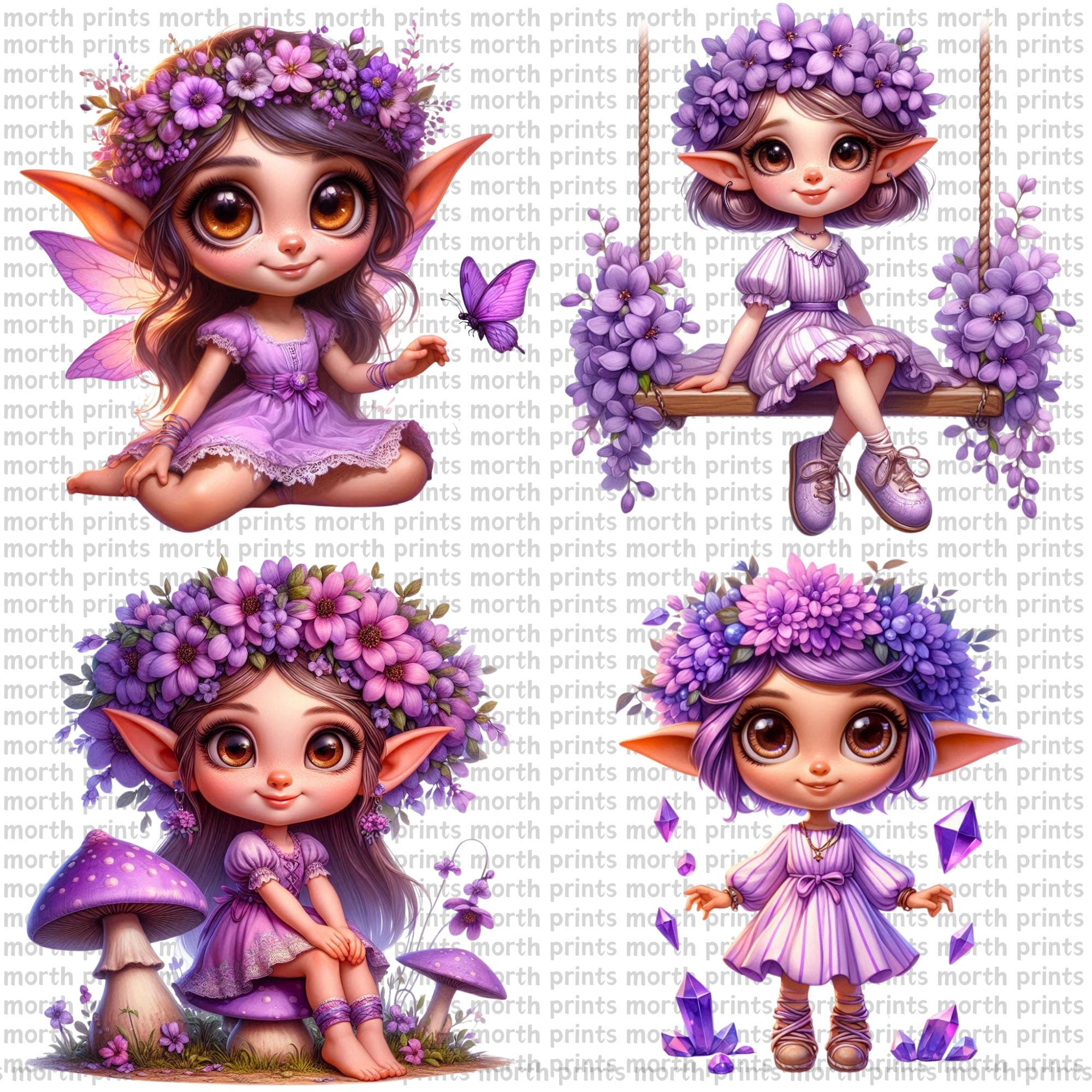 Purple Elves Clipart PNG, Cute Fantasy Elves & Magic Elements, 40 PNG ...