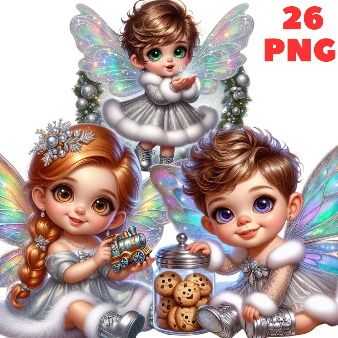 Silver Christmas Fairy Clipart PNG, Sparkling Wings, Star & Snow, 26 ...