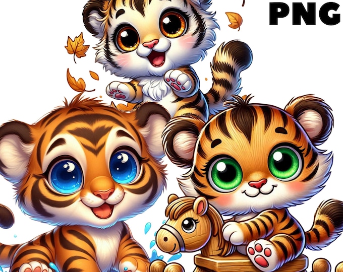 15 PNG Floral Tiger Cub Clipart – Cute Safari Animal Illustration ...