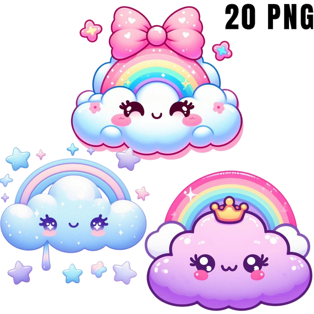Cute Cloud Clipart, Kawaii Cloud PNG, Sky Stickers for Baby Shower ...
