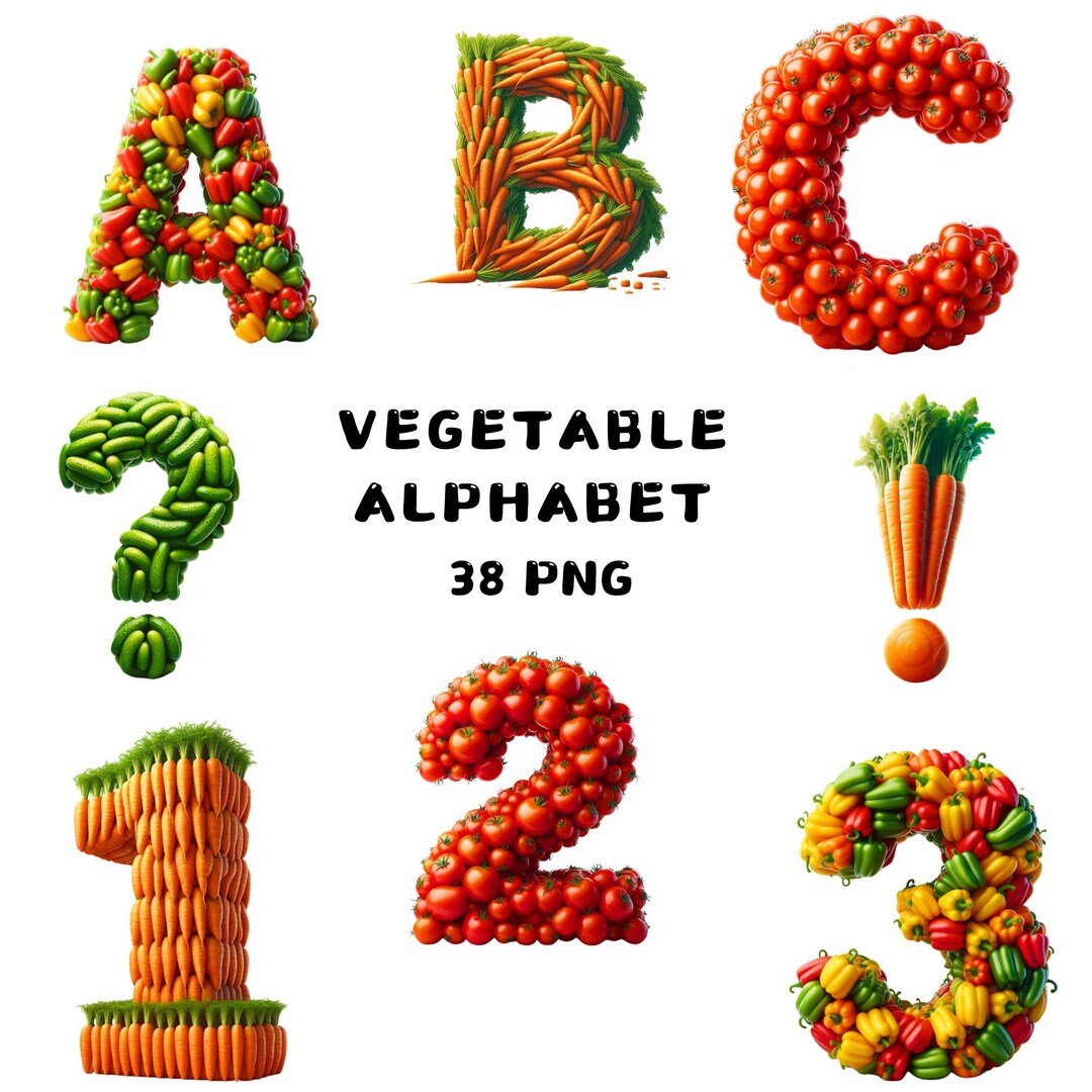 Vegetable Alphabet Clipart PNG, Veggie A–Z Letters, 38 PNG Files ...