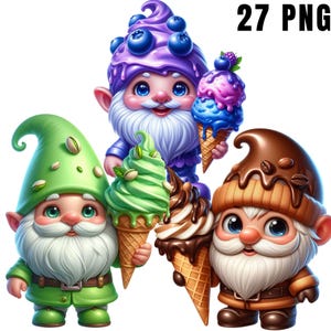 Ice Cream Gnome Clipart Bundle, Summer Gnomes PNG, Dessert Stickers for ...