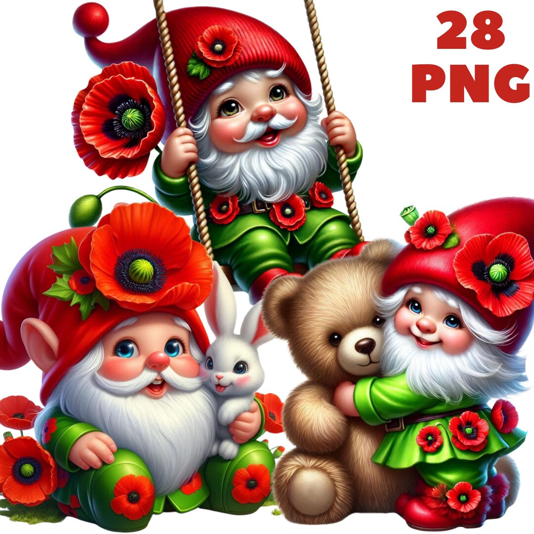 28 PNG Poppy Gnome Clipart , Cute Gnomes, Floral Gnomes, Gnome Bundle ...