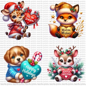 Cute Christmas Animals Clipart PNG, Baby Critters With Hats & Lights ...