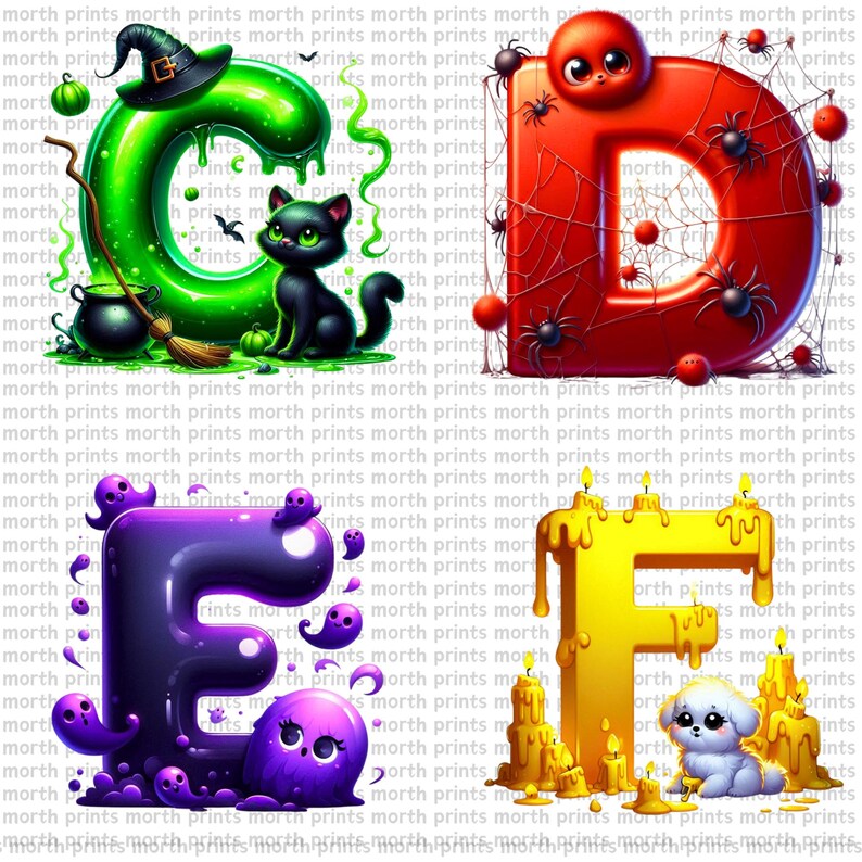 Halloween Alphabet Clipart PNG, Spooky A–Z Letters With Bats & Pumpkins ...