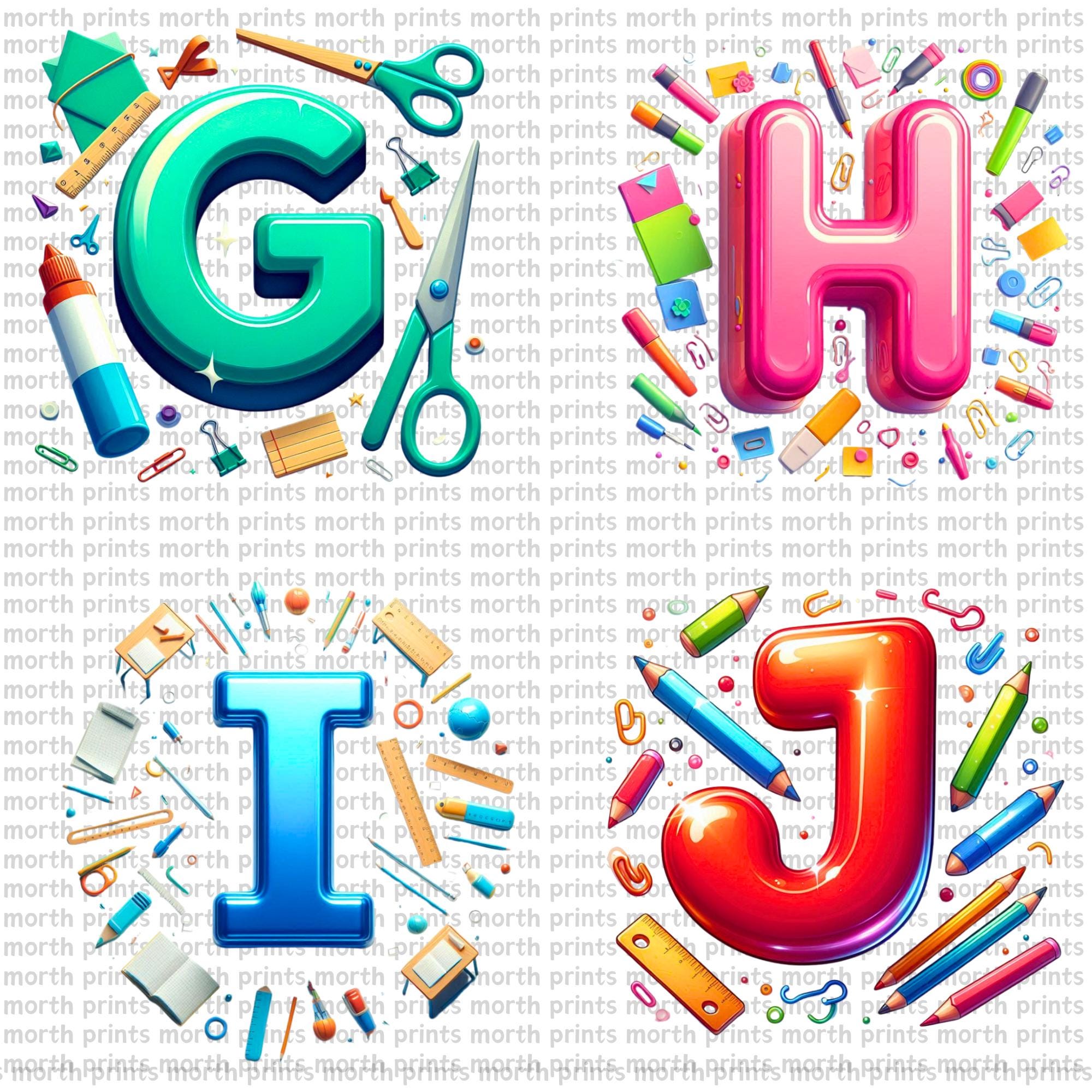 School Alphabet Clipart PNG, Back to School A–Z Letters, 40 PNG Files ...