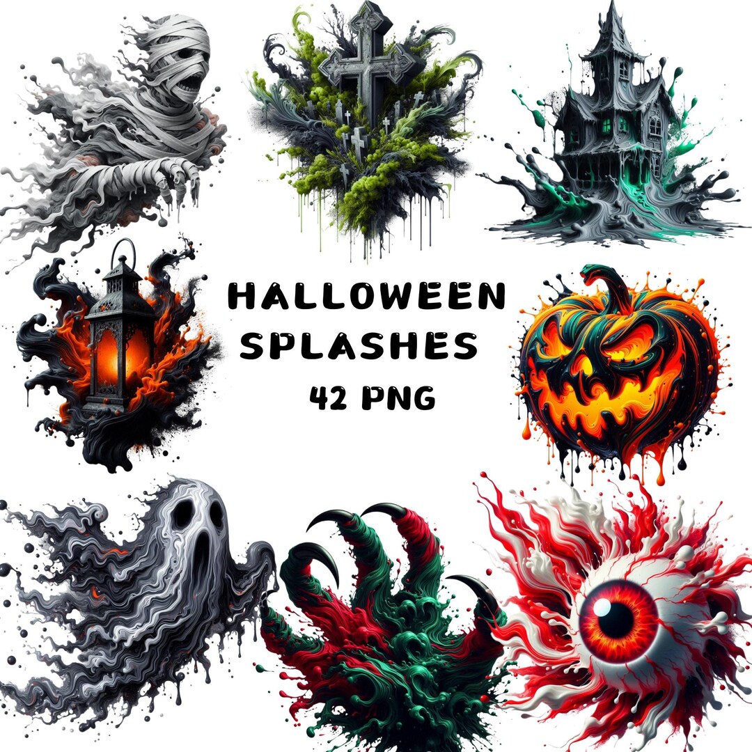 42 PNG Halloween Splashes Clipart , Wampire, Witch, Ghost, Spider, Bat ...