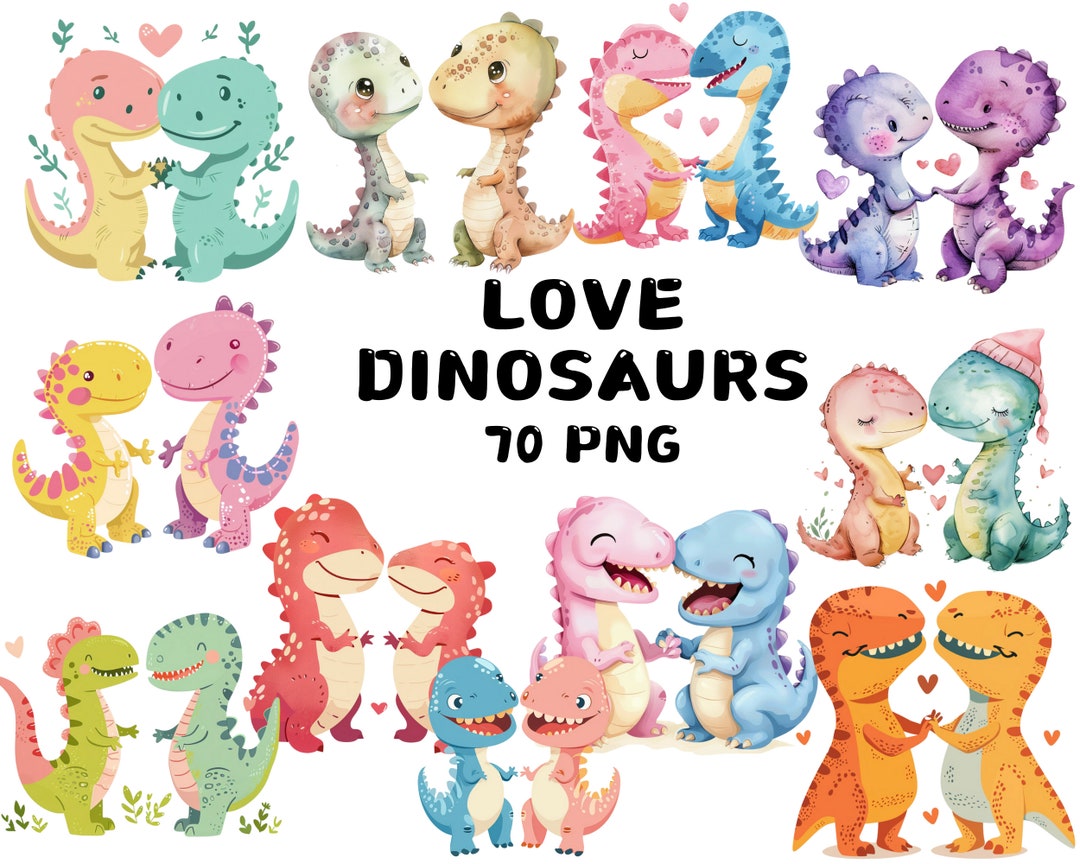 70 Watercolor Love Dinosaurs Clipart , Dinosaur Couple Love, Cute ...