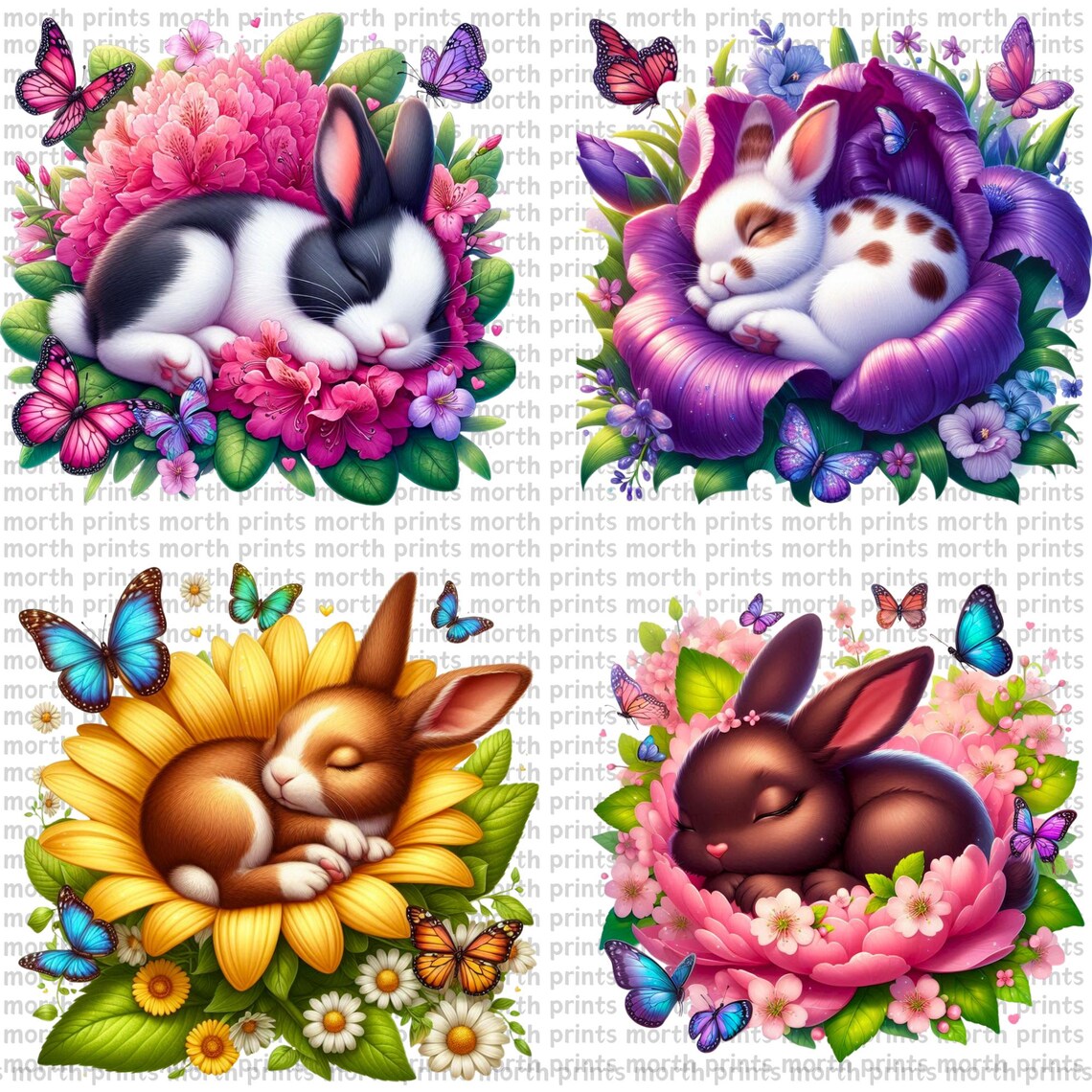 Watercolor Sleeping Baby Bunny Clipart PNG, Floral Nursery Rabbit ...
