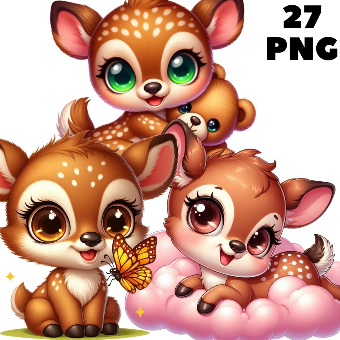 Baby Deer Clipart, Cute Watercolor Fawn PNG, Woodland Flower Crown Deer ...