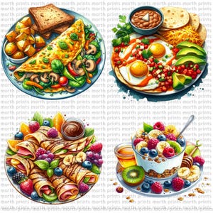 Breakfast Food Clipart PNG, Eggs, Pancakes, Toast & Coffee, 14 PNG ...