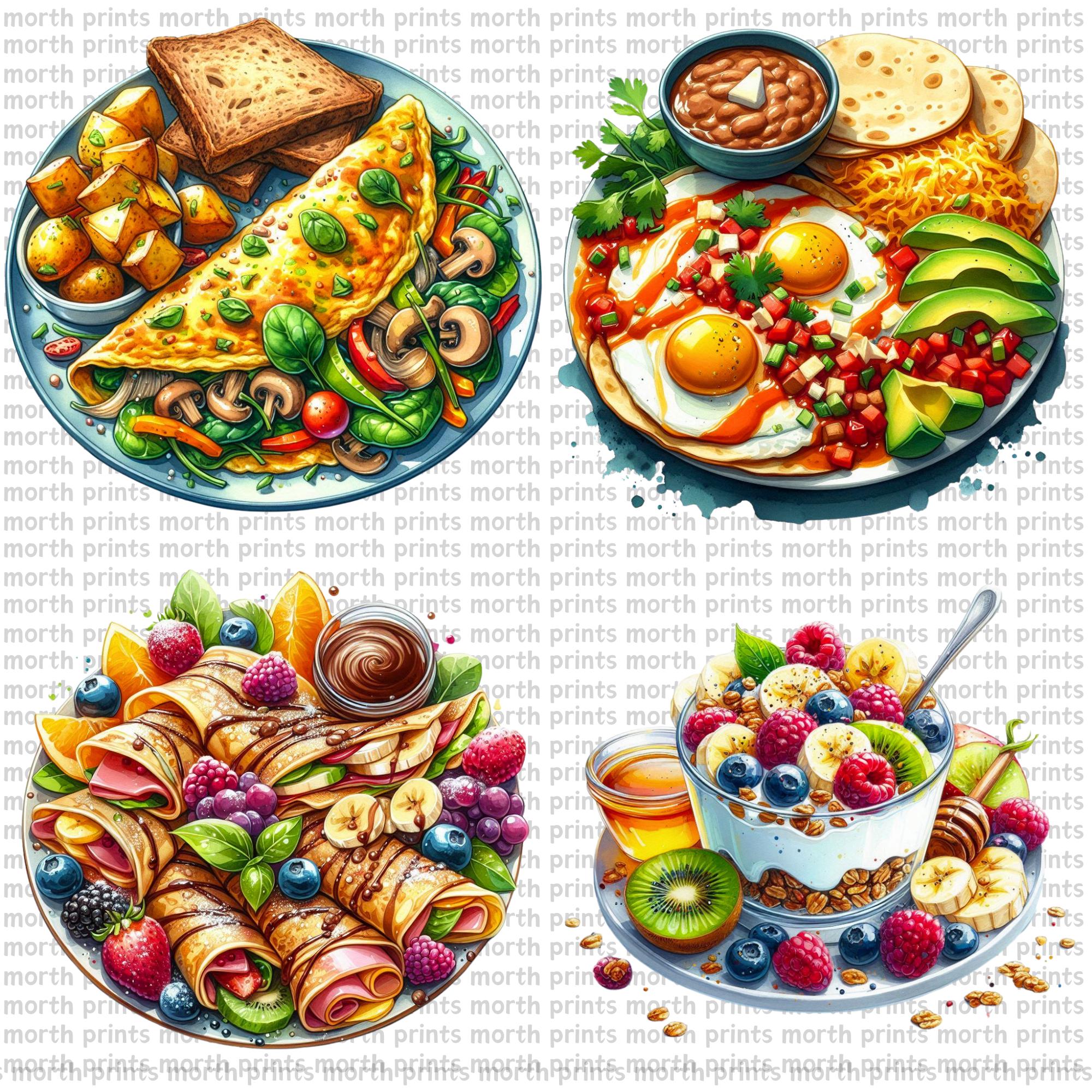 Breakfast Food Clipart PNG, Eggs, Pancakes, Toast & Coffee, 14 PNG ...