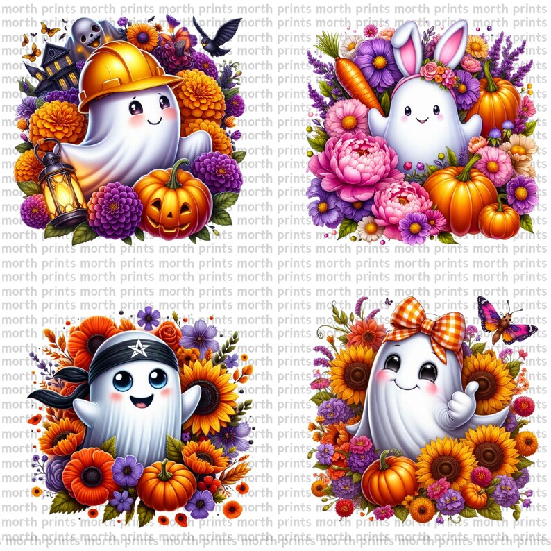 26 PNG Cute Ghosts Clipart Halloween Clipart Bundle, Cute Ghost , Fall ...