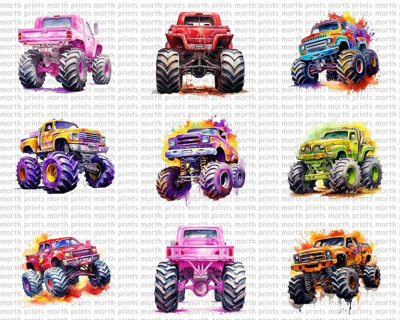 Watercolor Monster Truck Clipart PNG, Off-road 4x4 Trucks, 55 PNG ...