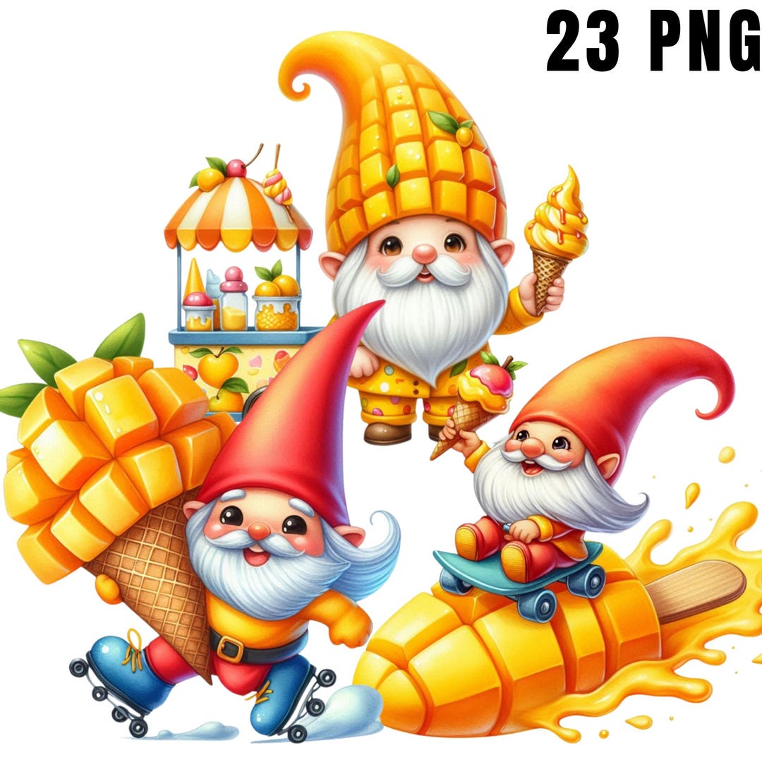 Mango Ice Cream Gnome Clipart, Summer Gnome PNG, Dessert Stickers for ...