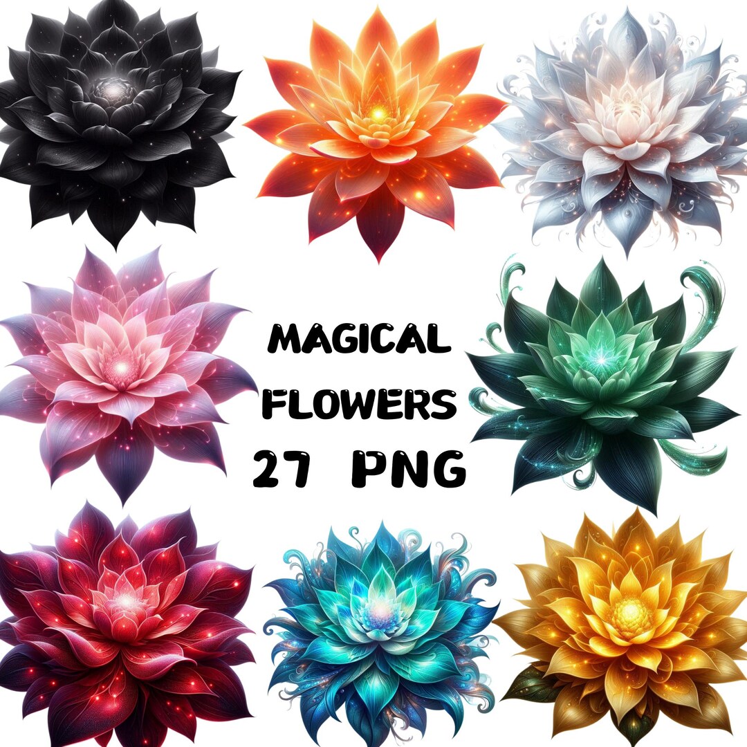 Magic Flowers Clipart, Enchanting Floral PNG for Stickers, Cards ...