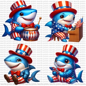 26 PNG Patriotic Shark Clipart , USA Clipart Bundle, 4th of July, Cute ...