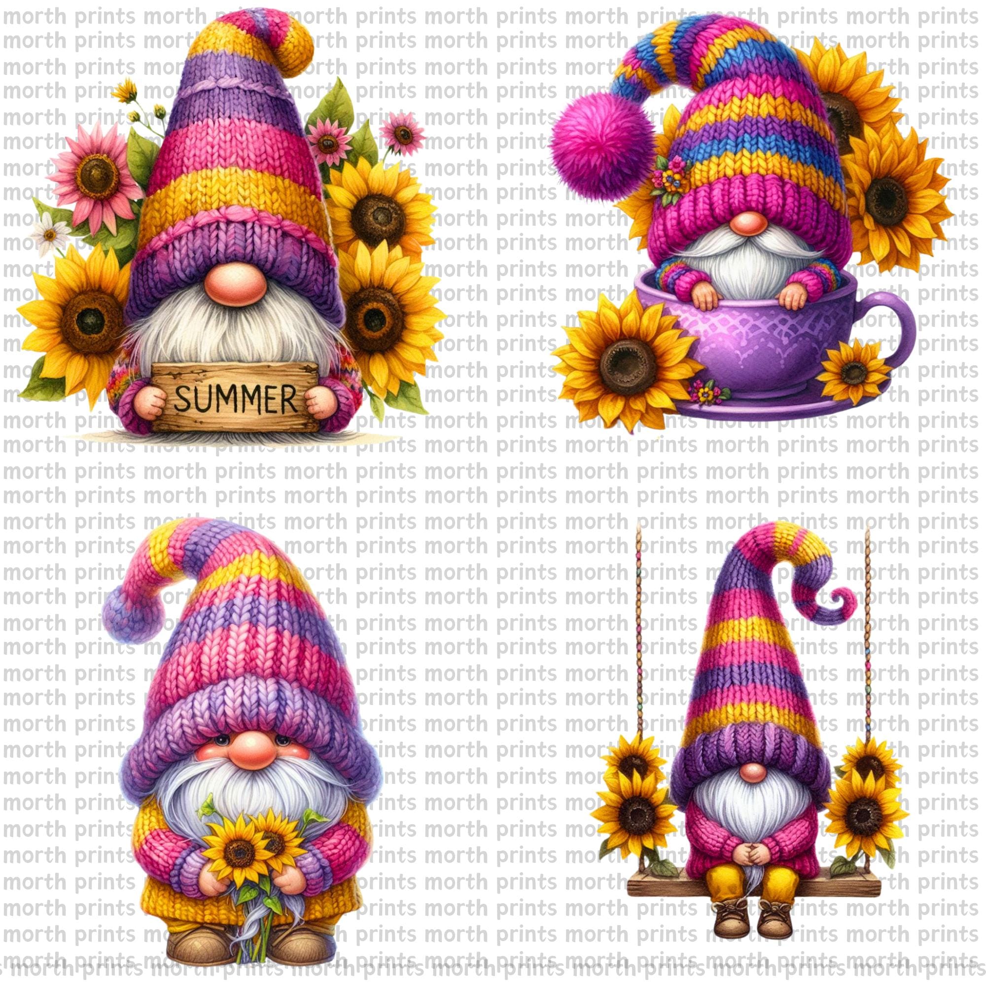 Sunflower Gnome Clipart PNG, Cute Garden Gnomes With Flowers ...