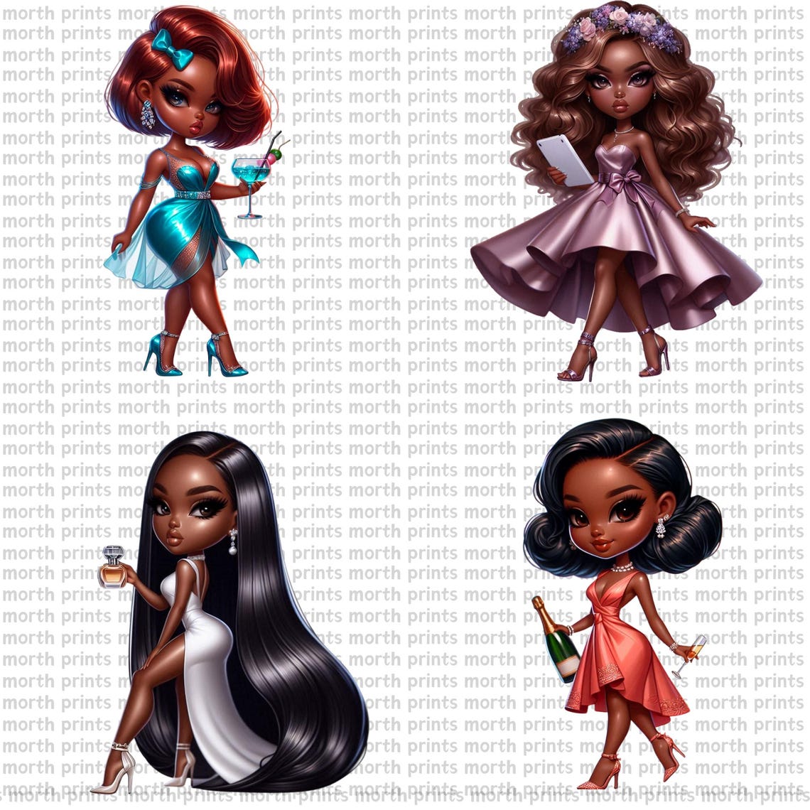 Elegant Chibi Girl Clipart PNG, Chic Outfits & Poses, Fashion ...