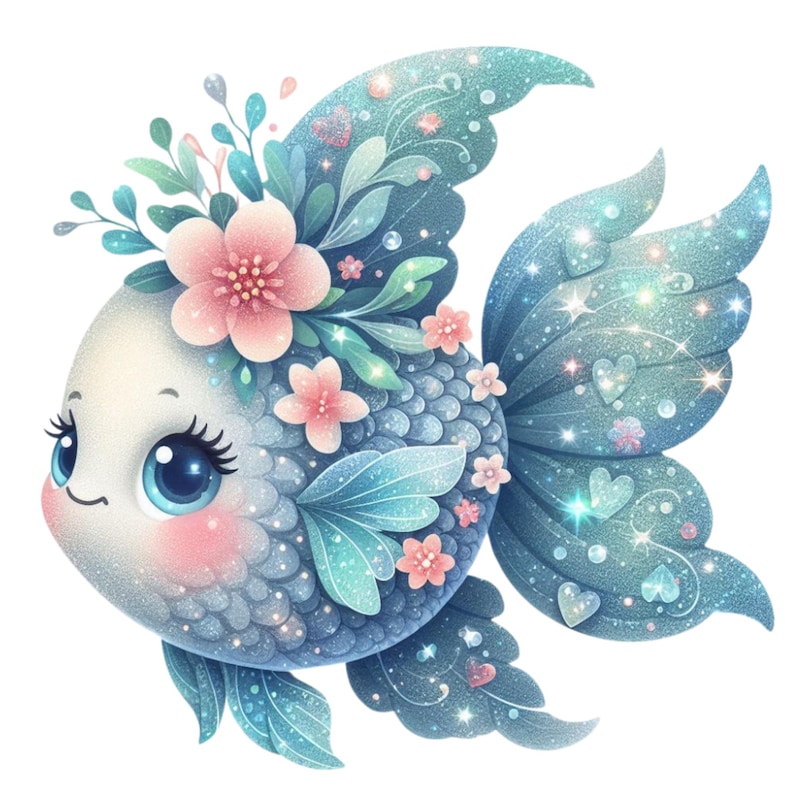 Glittery Sea Life Clipart, Cute Fish Jellyfish Octopus, Sparkly Under ...