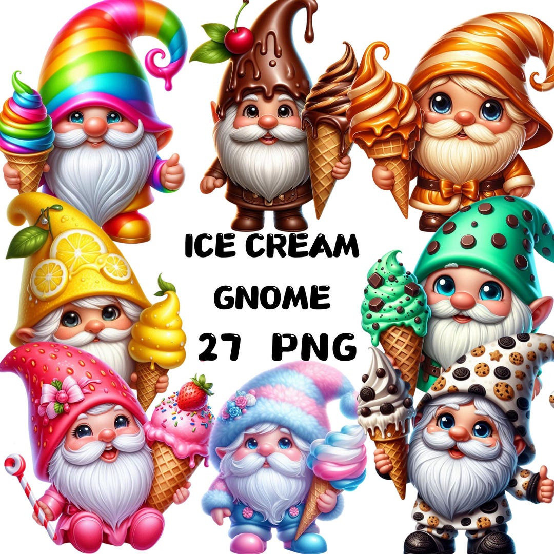 Ice Cream Gnome Clipart Bundle, Summer Gnomes PNG, Dessert Stickers for ...