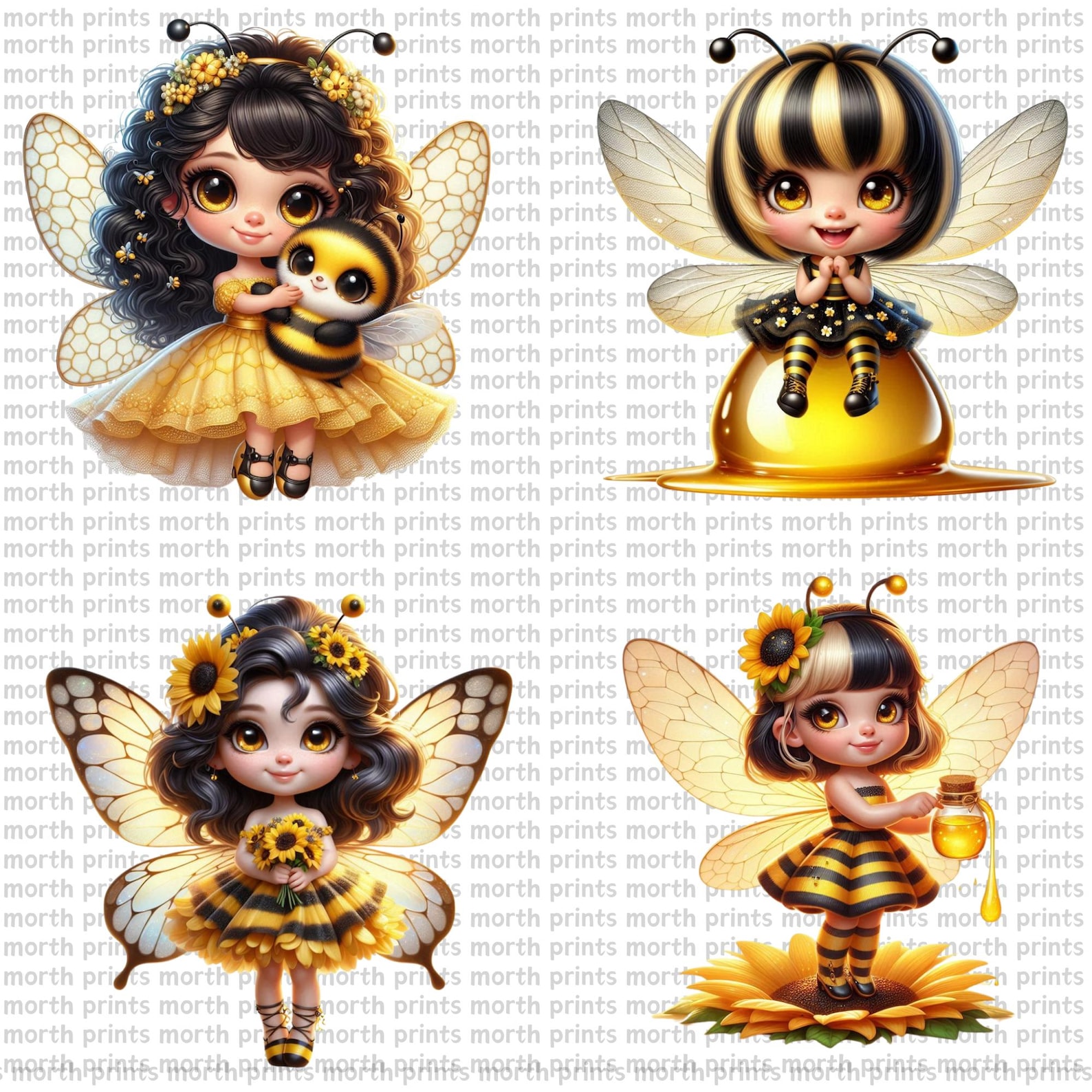 Honey Bee Fairy Clipart PNG, Cute Bumblebee Fairies With Flowers, 22 ...