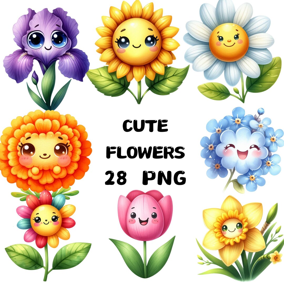 Cute Flowers Clipart, Colorful Spring Floral PNG for Stickers, Cards ...