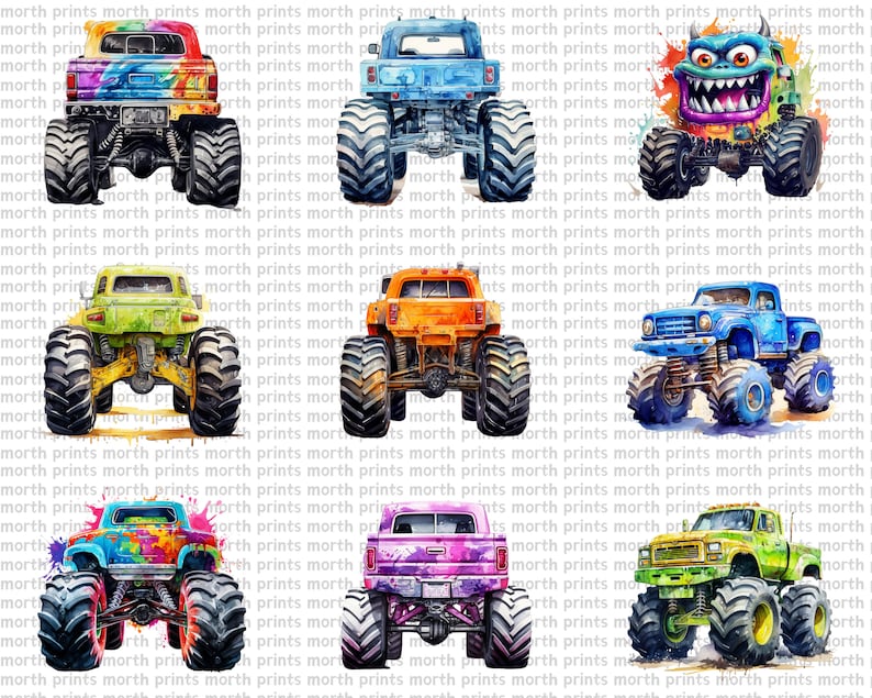 Watercolor Monster Truck Clipart PNG, Off-road 4x4 Trucks, 55 PNG ...