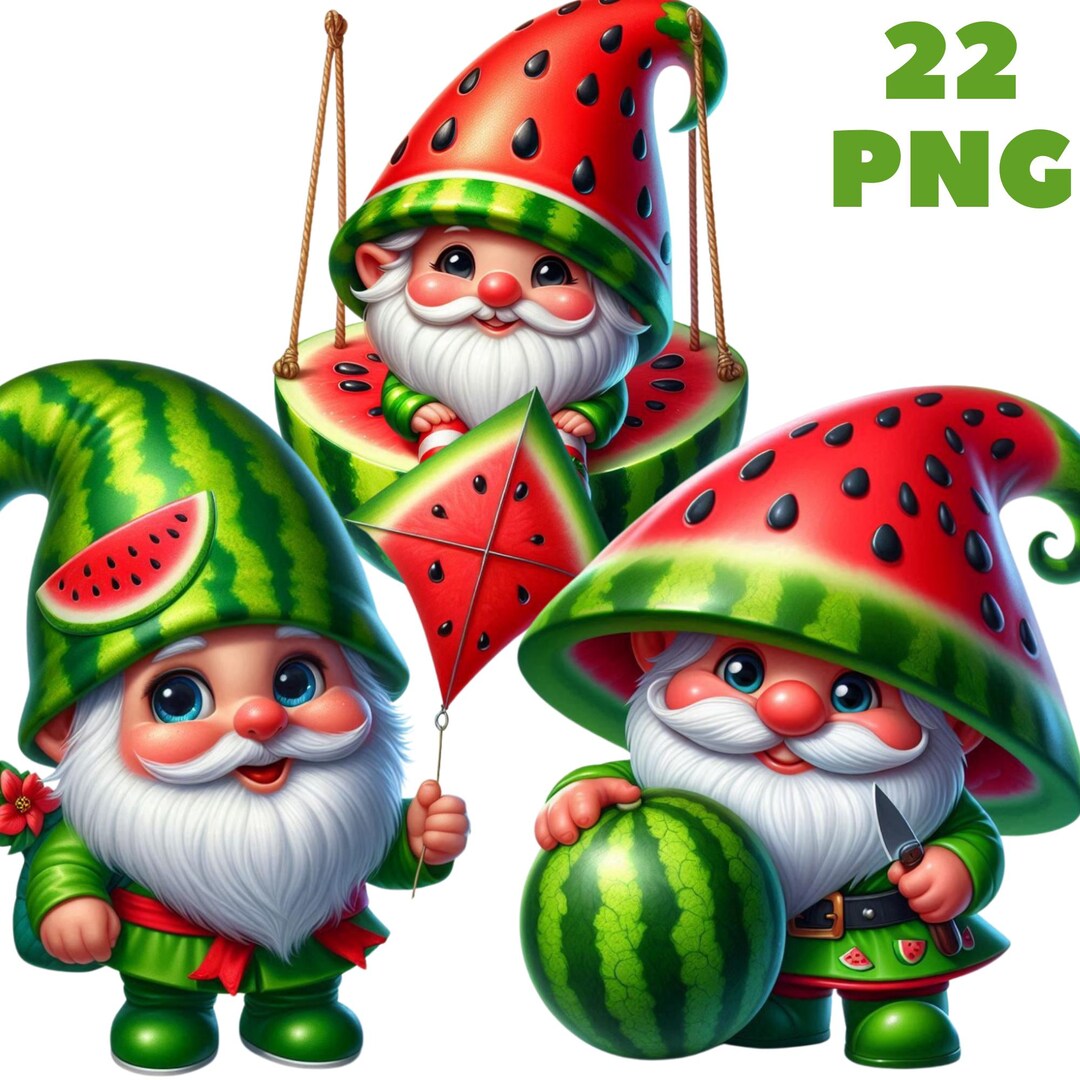 22 PNG Watermelon Gnome (p2) Clipart , Cute Gnome, Fruit Gnome, Gnome ...
