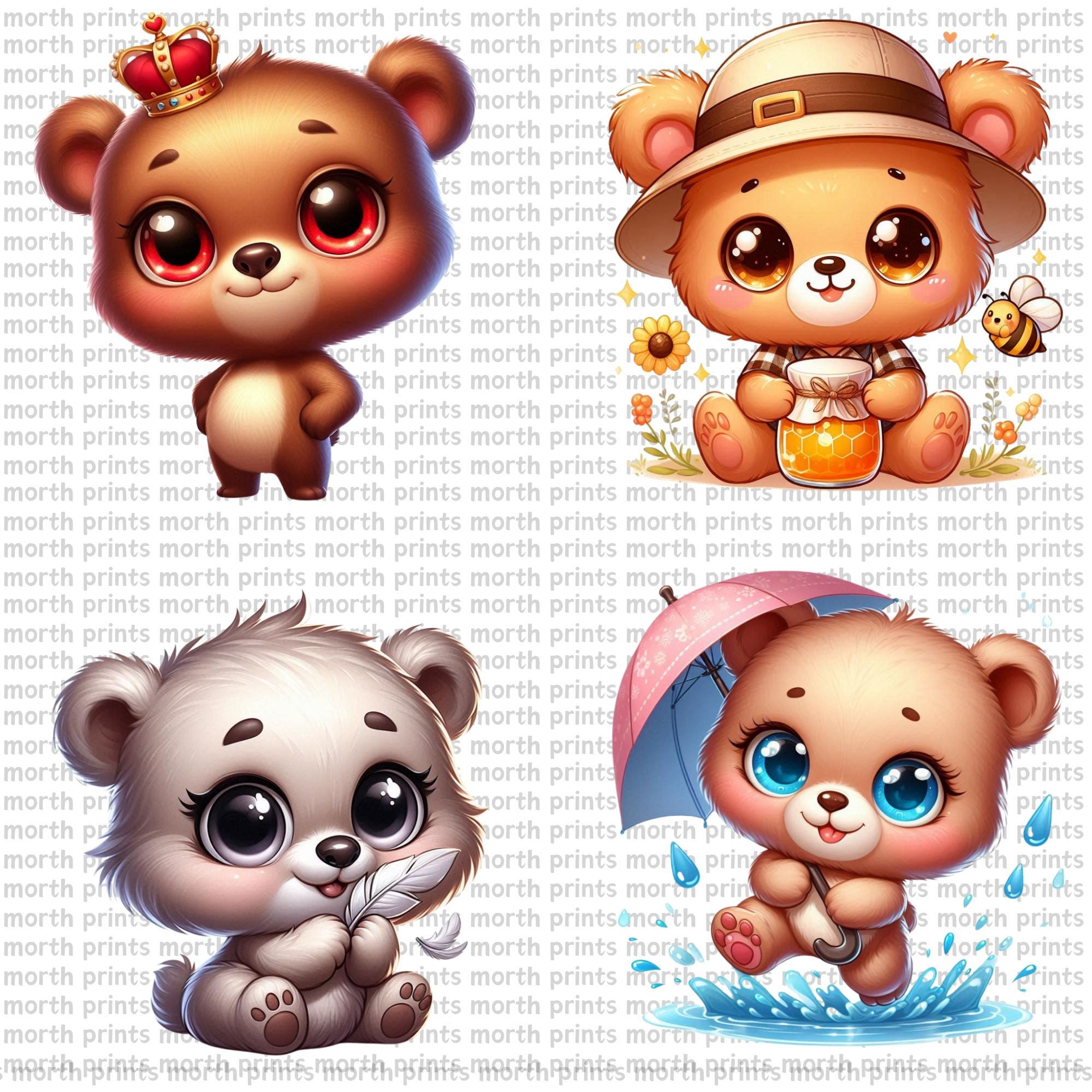 Cute Bear Clipart PNG Set, Sleeping & Sitting Teddies With Stars ...