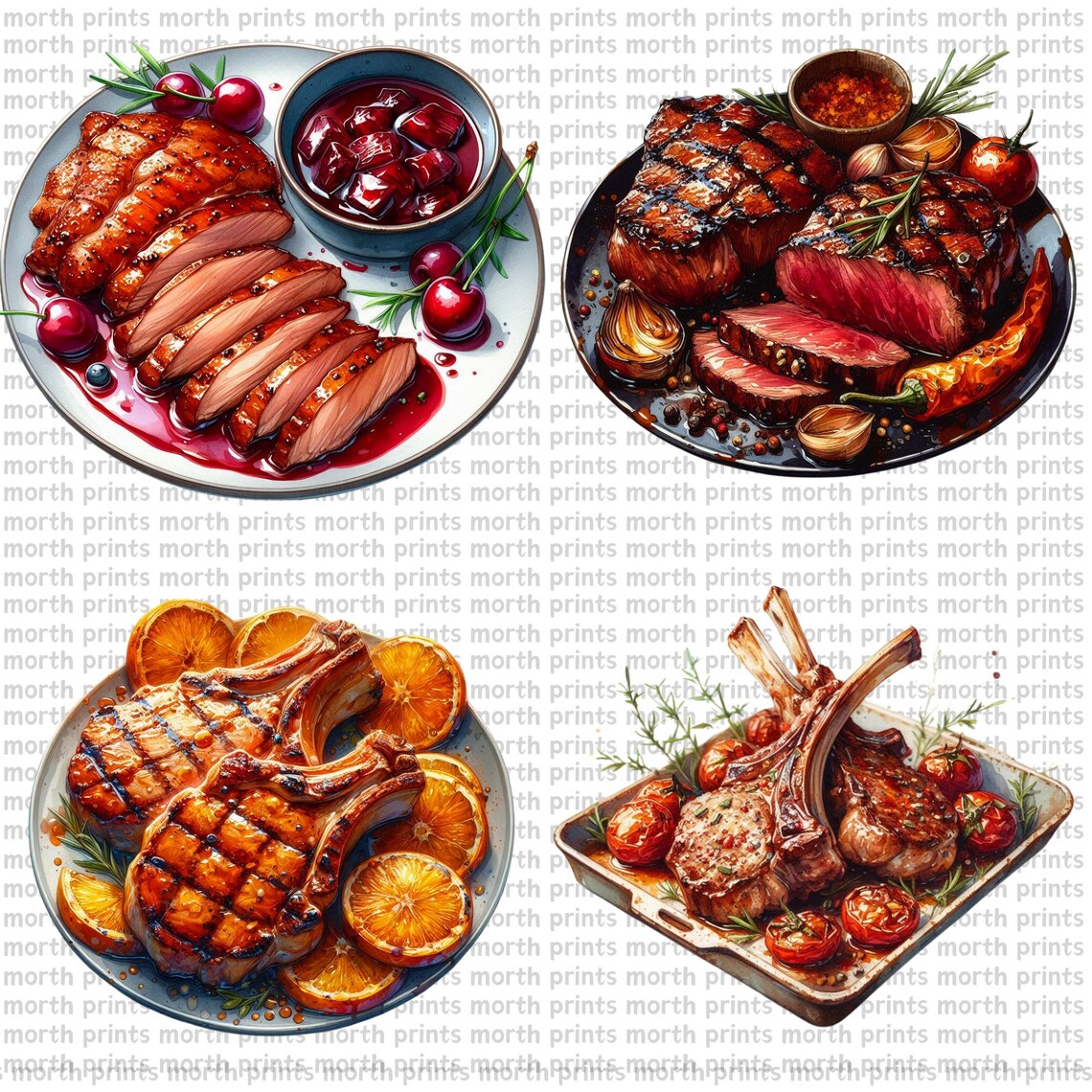 Watercolor Meat Dishes Clipart PNG, Steak Burger BBQ, High Resolution ...