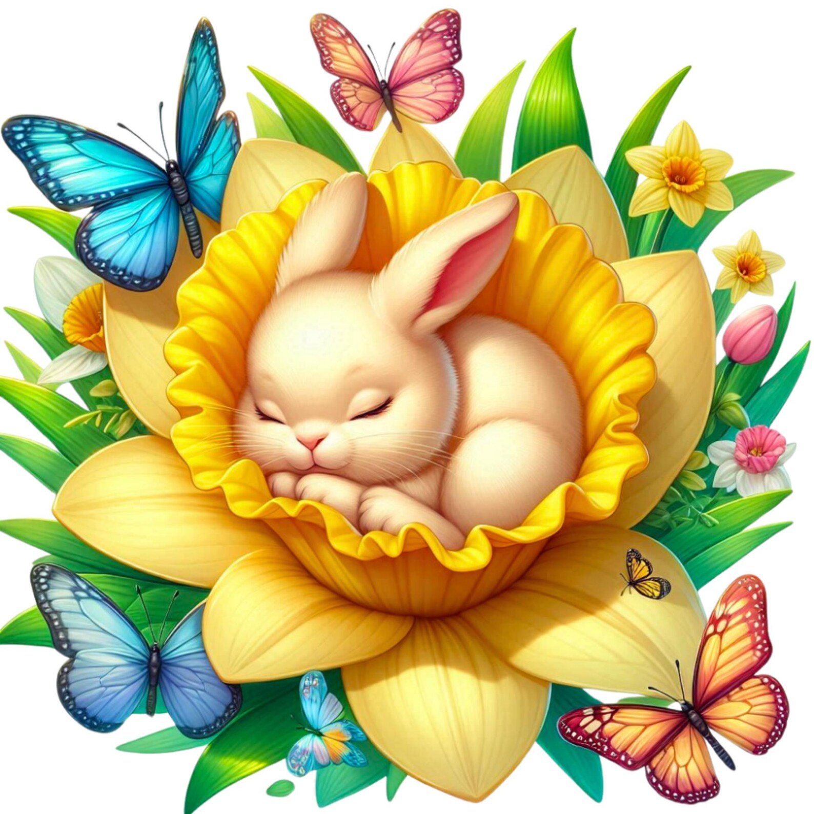 Watercolor Sleeping Baby Bunny Clipart PNG, Floral Nursery Rabbit ...