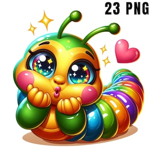 Cute Caterpillar Clipart PNG – Adorable Kawaii Caterpillar With Leaf ...