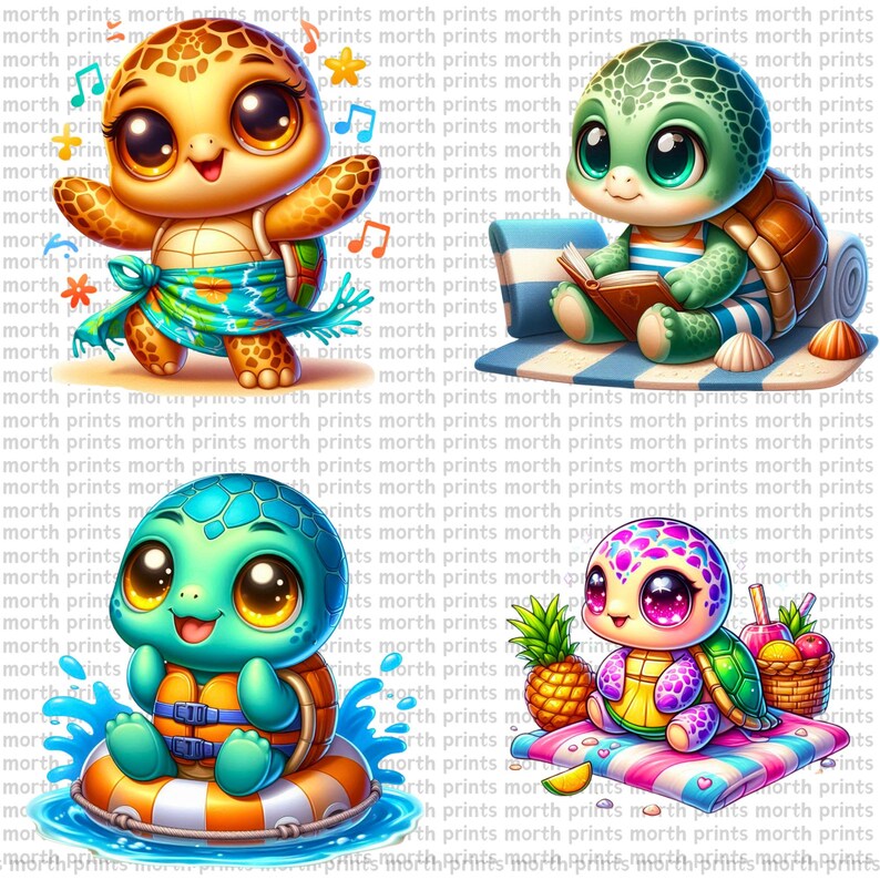 Beach Turtle Clipart PNG, Summer Sea Turtles With Surf & Shells, 29 PNG ...