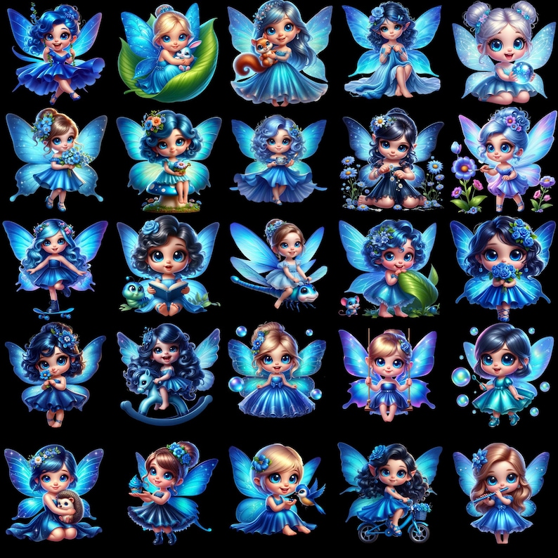 Blue Fairy Clipart PNG, Winter Wings, Star & Moon, 25 Files, Cute ...