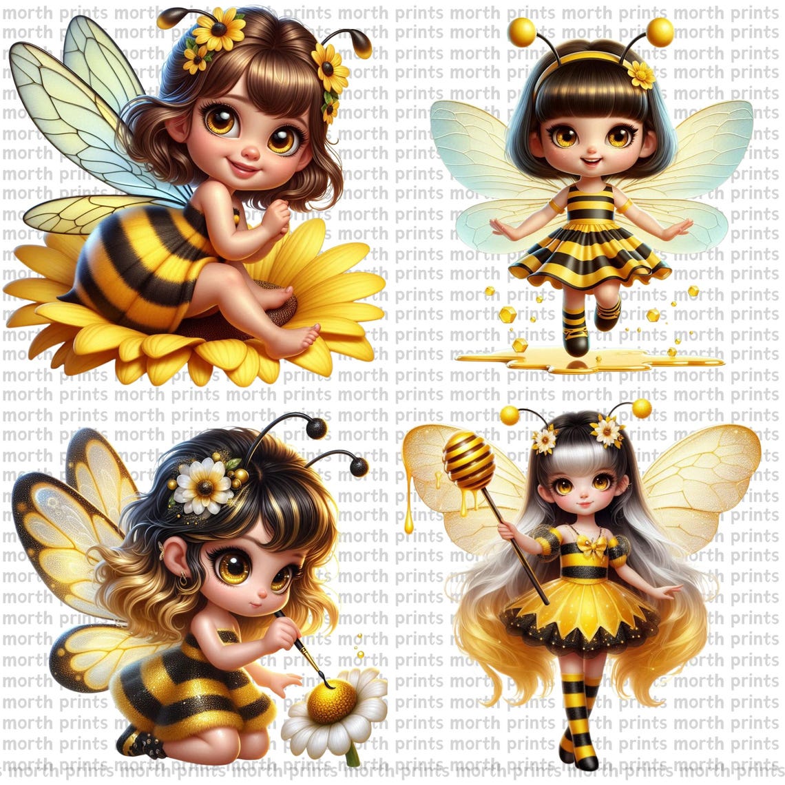 Honey Bee Fairy Clipart PNG, Cute Bumblebee Fairies With Flowers, 22 ...