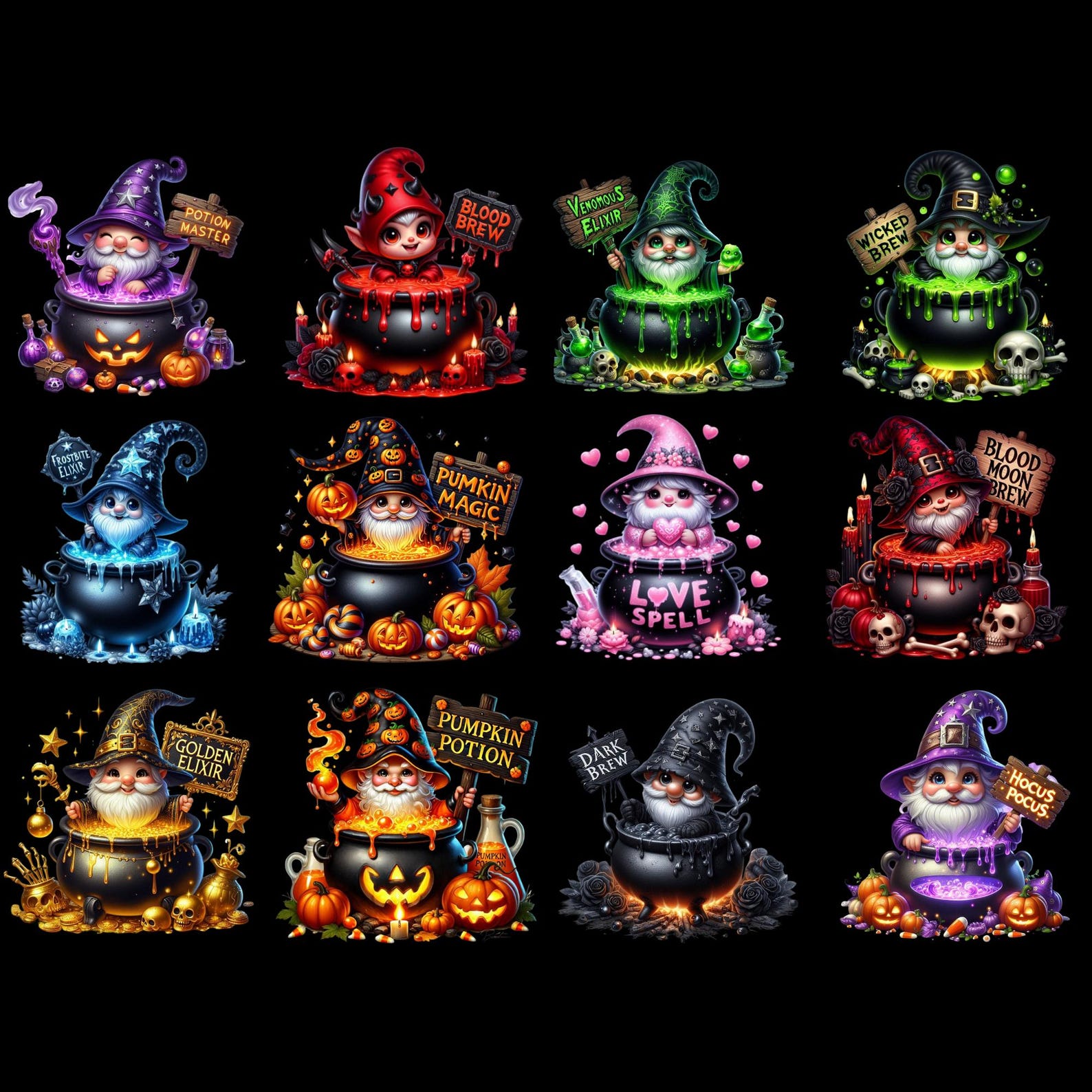 Halloween Gnome Clipart PNG, Witches, Cauldrons & Pumpkins, Transparent ...