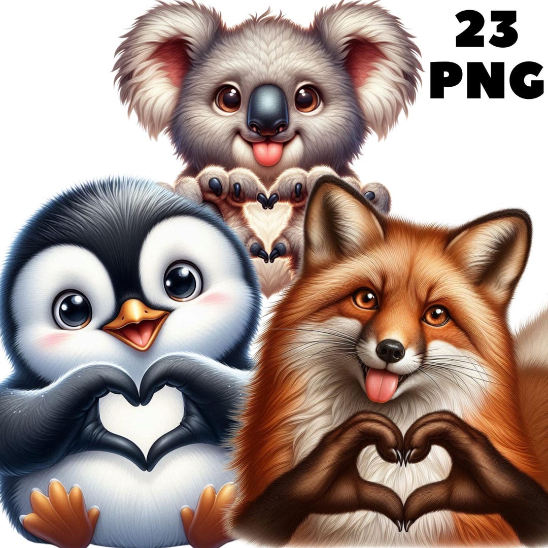 Valentine Animals Clipart , 23 PNG Adorable Animal Illustrations ...