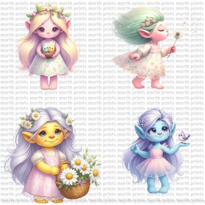 Spring Troll Clipart PNG, Flowers, Butterflies, 24 Files, Cute Fantasy ...